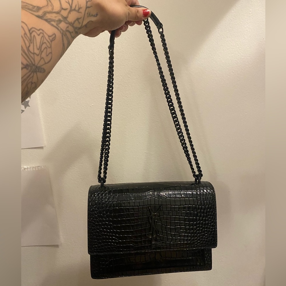 Ysl Sunset Crossbody In Black Crocodile - Gem